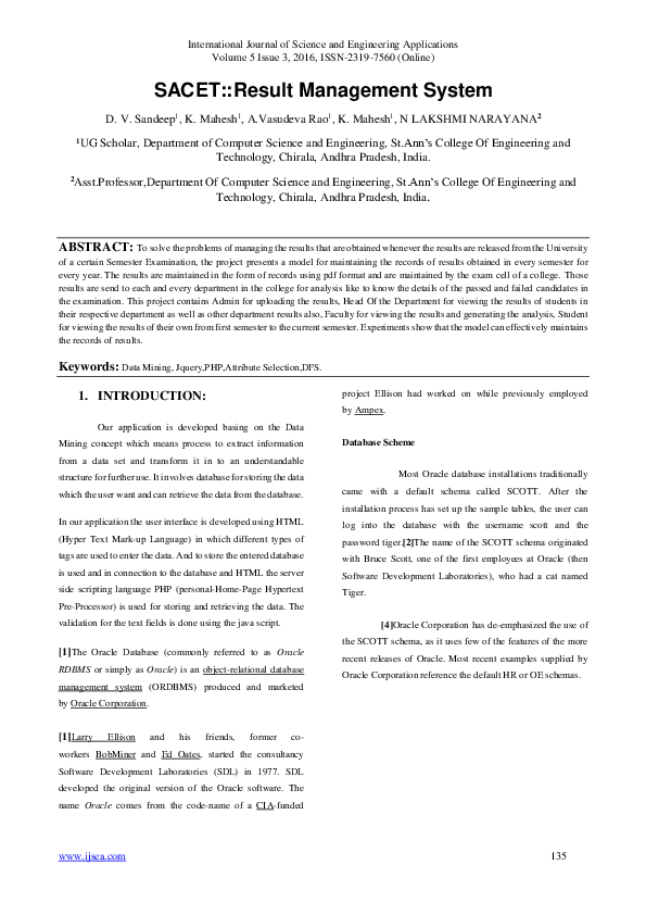 (PDF) SACET::Result Management System