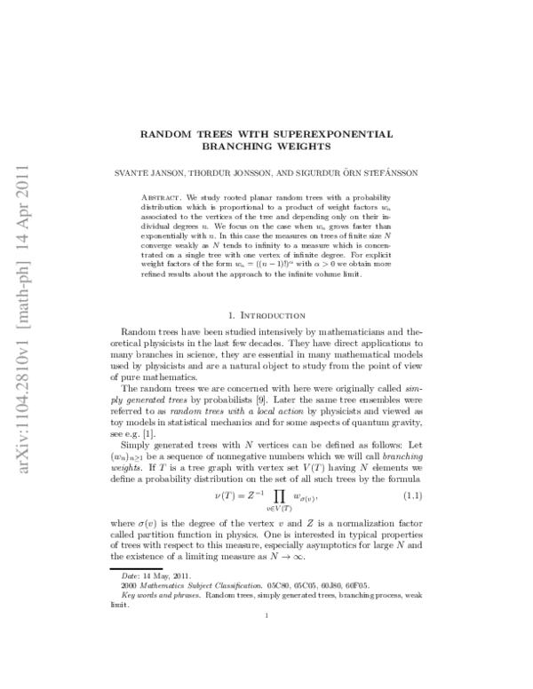 (PDF) Random trees with superexponential branching weights