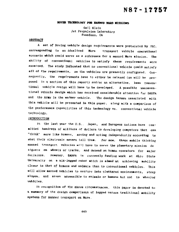 (PDF) Rover technology for manned Mars missions
