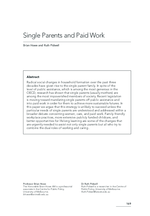 (PDF) Single Parents and Paid Work