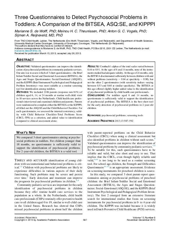 (PDF) Three Questionnaires to Detect Psychosocial Problems in Toddlers ...