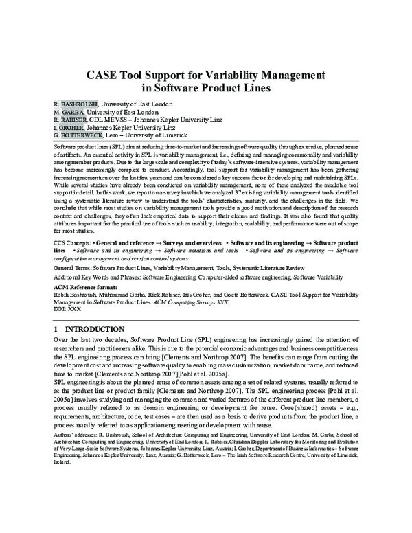 Pdf Case Tool Support For Variability Management In Software Product Lines