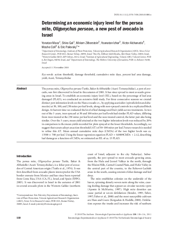 (PDF) Determining an economic injury level for the persea mite ...