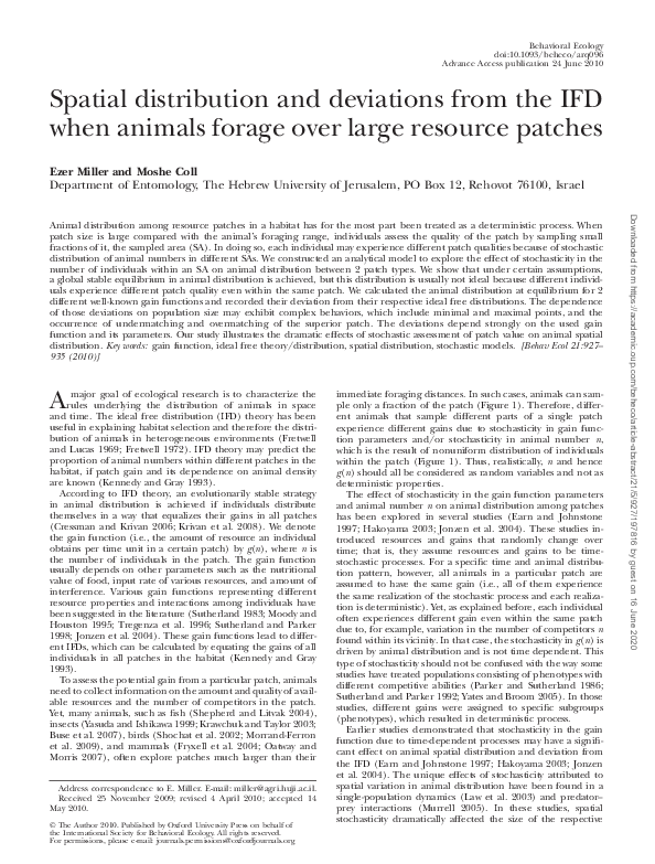 (PDF) Spatial distribution and deviations from the IFD when animals ...