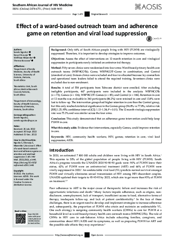 (PDF) Effect of a ward-based outreach team and adherence game on ...