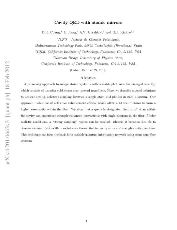 (PDF) Cavity QED with atomic mirrors