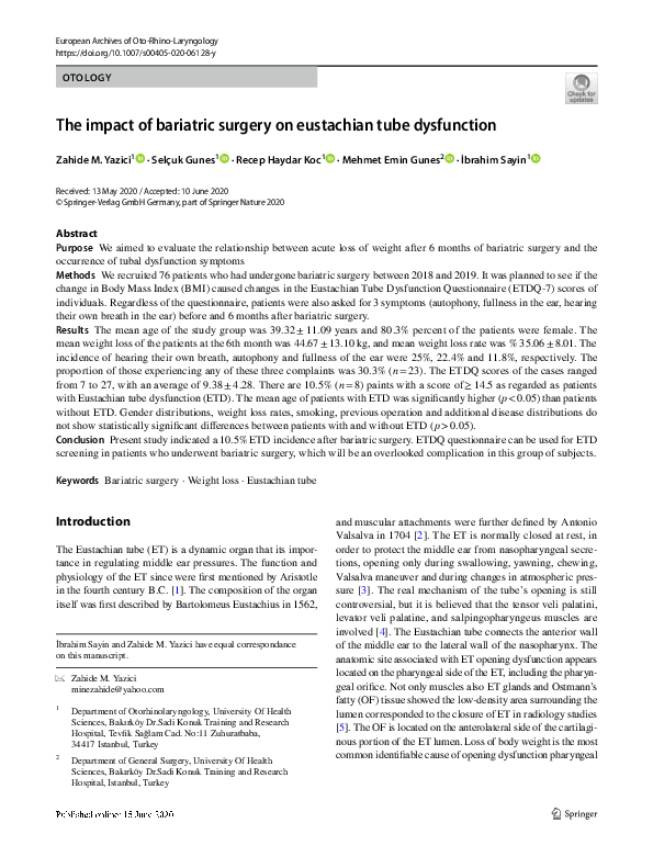 (PDF) The impact of bariatric surgery on eustachian tube dysfunction