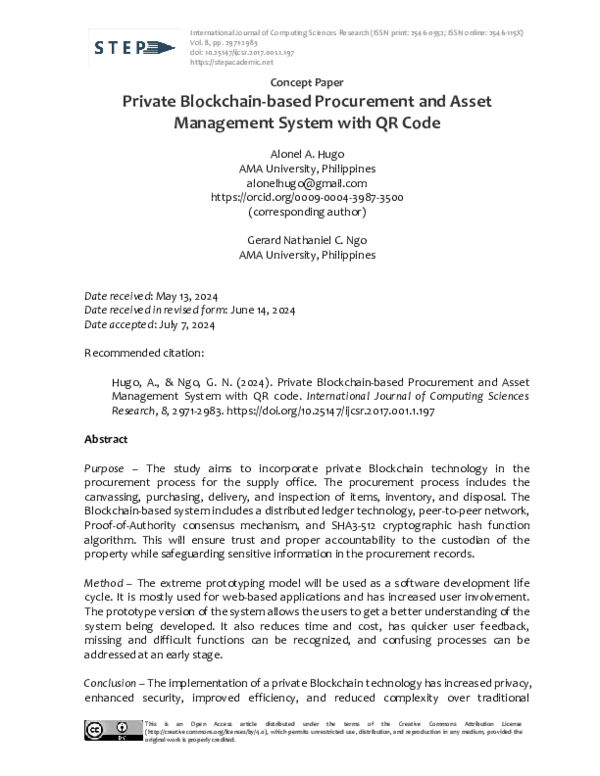 (PDF) Private Blockchain-based Procurement and Asset Management System ...
