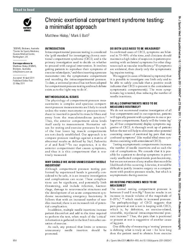 (PDF) Chronic exertional compartment syndrome testing: a minimalist ...