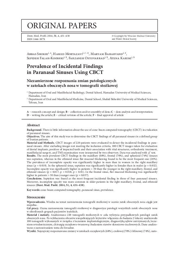 (PDF) Prevalence of Incidental Findings in Paranasal Sinuses Using CBCT