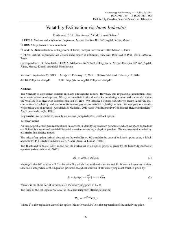 (PDF) Volatility Estimation via Jump Indicator