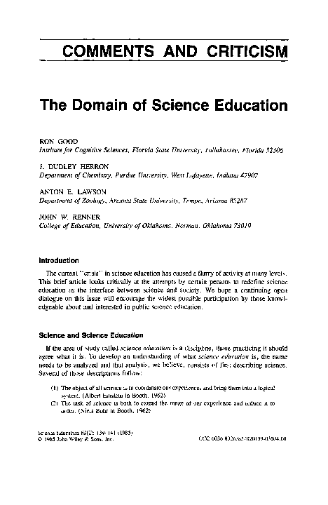 (PDF) The domain of science education | Ronald Good - Academia.edu