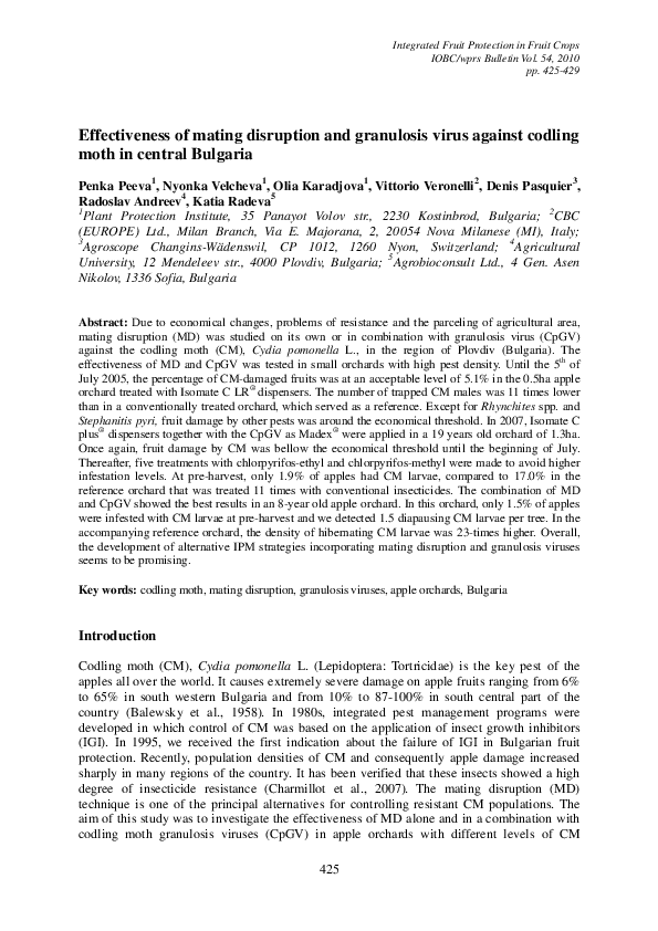 (PDF) Effectiveness of mating disruption and granulosis virus against ...