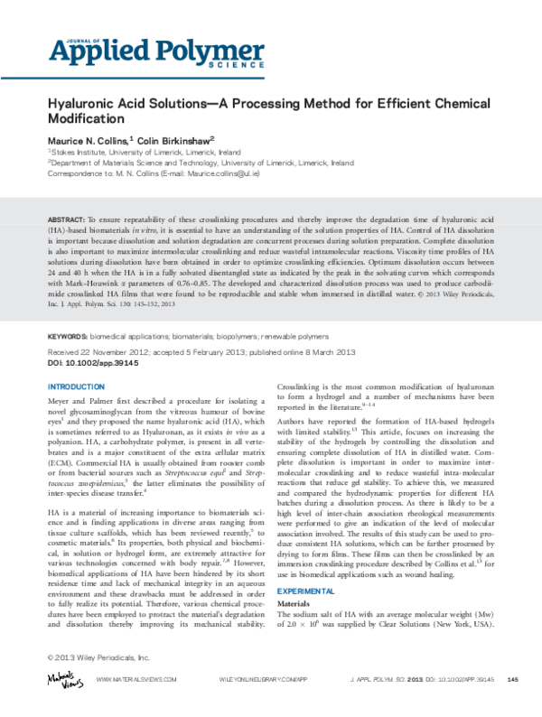 (PDF) Hyaluronic acid solutions—A processing method for efficient ...