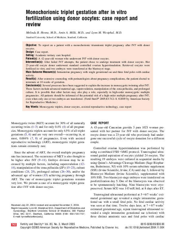 (PDF) Monochorionic triplet gestation after in vitro fertilization ...