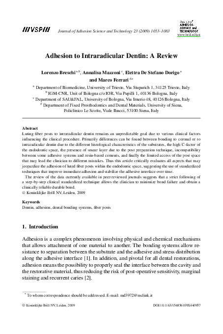 (PDF) Adhesion to Intraradicular Dentin: A Review