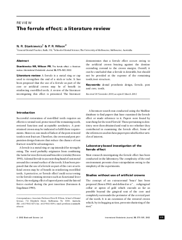 (PDF) The ferrule effect: a literature review | marco ferrari - Academia.edu