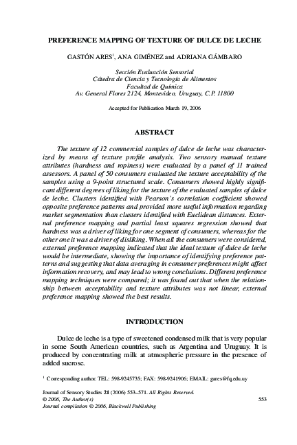 (PDF) Preference Mapping of Texture of Dulce De Leche