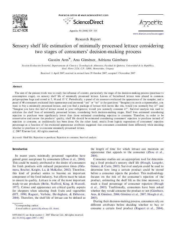 (PDF) Sensory shelf life estimation of minimally processed lettuce ...