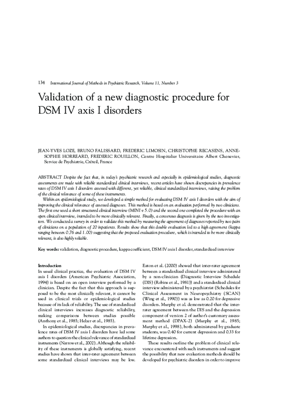 (PDF) Validation of a new diagnostic procedure for DSM IV axis I disorders