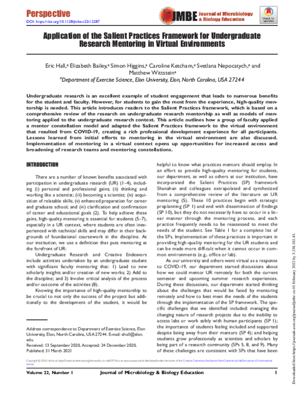 (PDF) Application of the Salient Practices Framework for Undergraduate ...