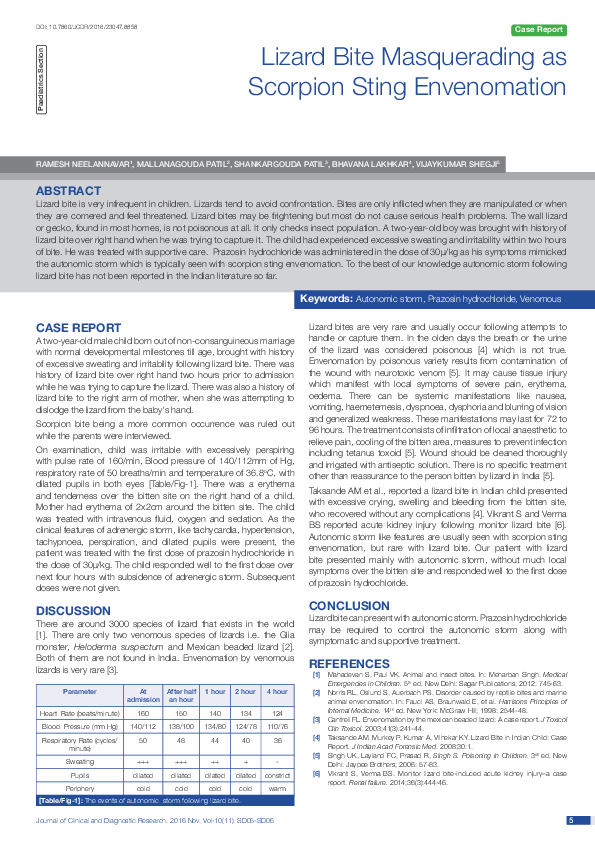 (PDF) Lizard Bite Masquerading as Scorpion Sting Envenomation