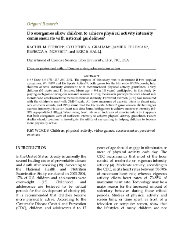 (PDF) Do exergames allow children to achieve physical activity intensity commensurate with ...
