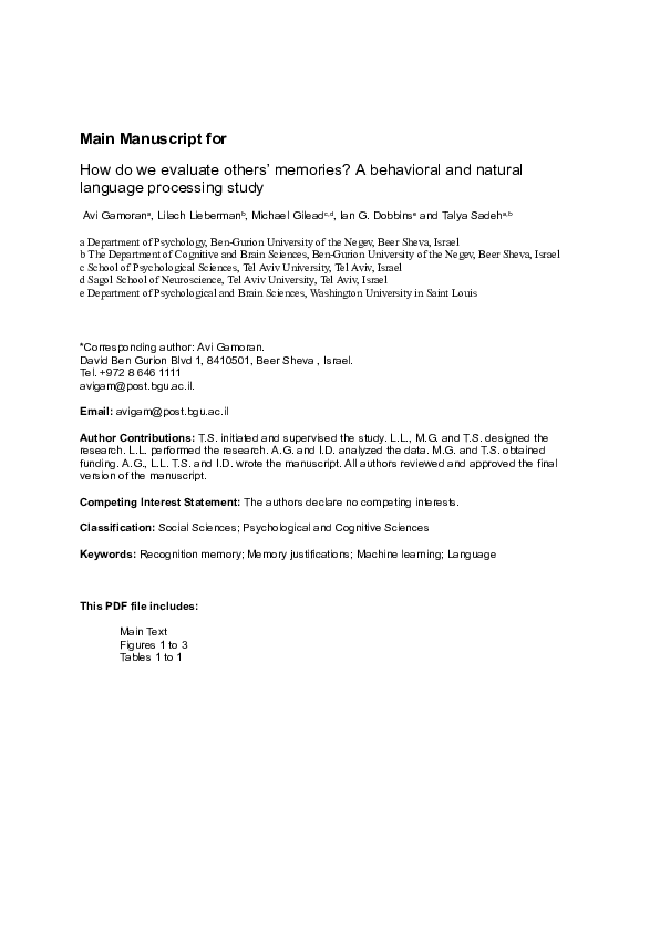 (PDF) How do we evaluate others’ memories? A behavioral and natural ...