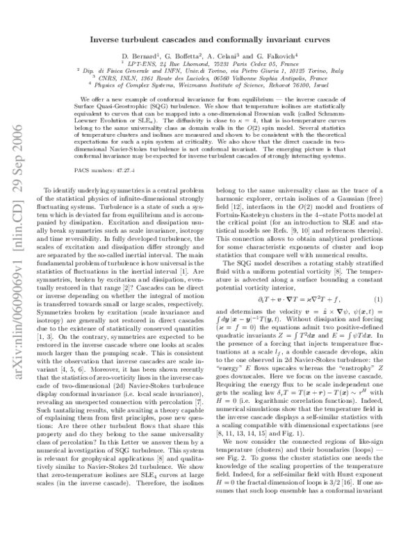 (PDF) Inverse Turbulent Cascades and Conformally Invariant Curves