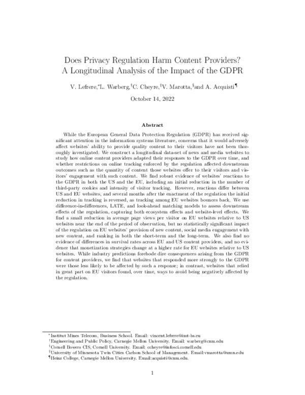 (PDF) Does Privacy Regulation Harm Content Providers? A Longitudinal ...
