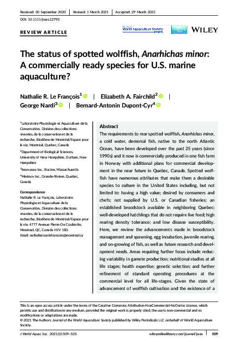 (PDF) The status of spotted wolffish, Anarhichas minor: A commercially ...