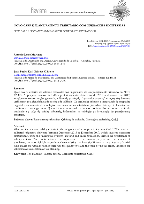 (PDF) Novo CARF e planejamento tributário com operações societárias
