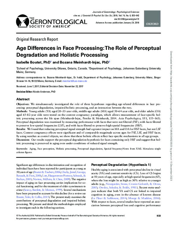(PDF) Age Differences in Face Processing: The Role of Perceptual ...