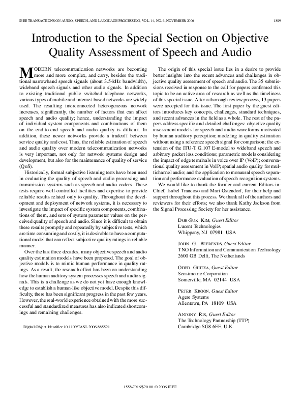 (PDF) Introduction to the Special Section on Objective Quality ...