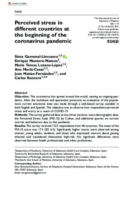 (PDF) Perceived stress in different countries at the beginning of the ...