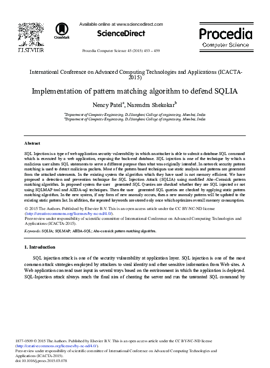 Pdf Implementation Of Pattern Matching Algorithm To Defend Sqlia