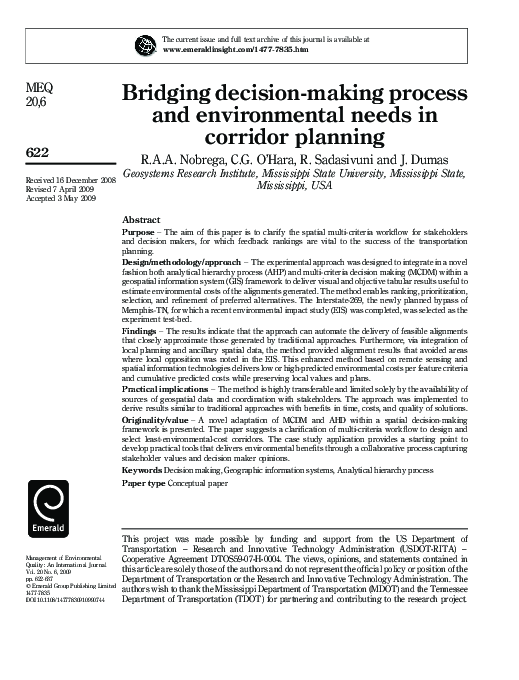 (PDF) Bridging decision‐making process and environmental needs in ...