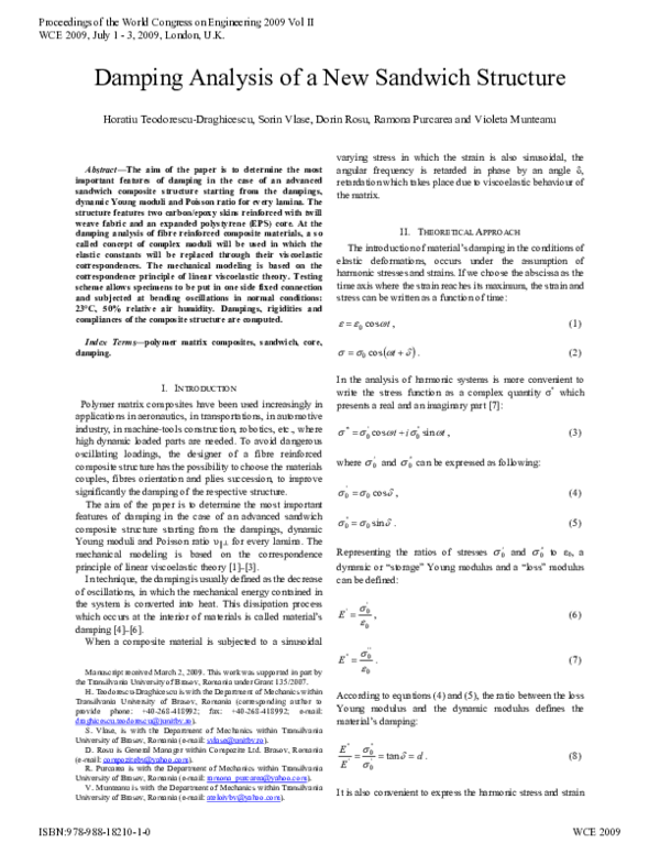 (PDF) Damping Analysis of a New Sandwich Structure | Ramona Purcarea - Academia.edu