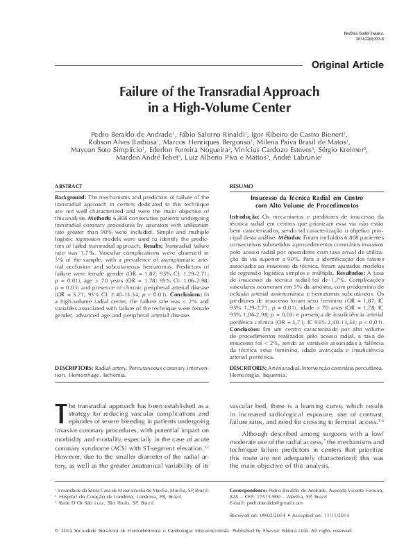 (PDF) Failure of the transradial approach in a high-volume center
