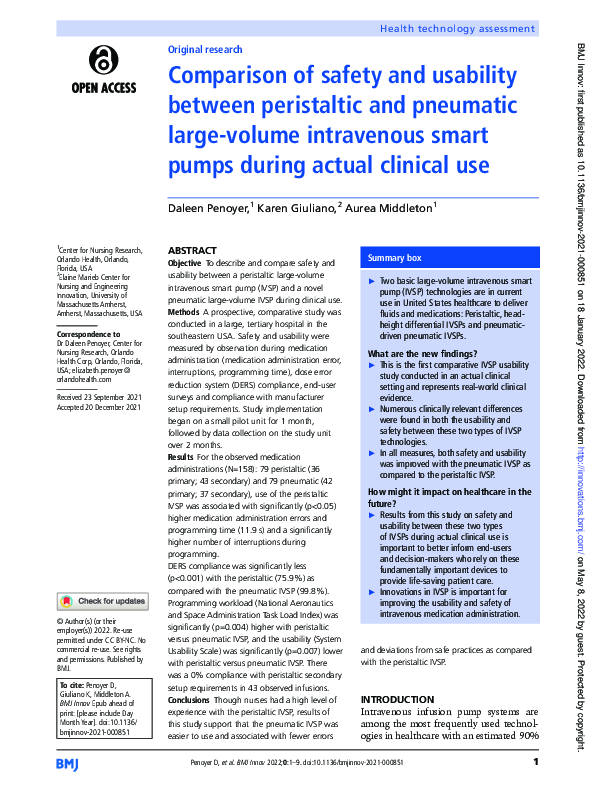 (PDF) Comparison of safety and usability between peristaltic and pneumatic large-volume ...