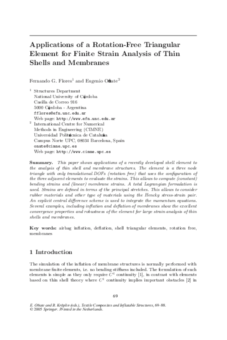(PDF) Applications of a Rotation-Free Triangular Element for Finite Strain Analysis of Thin ...