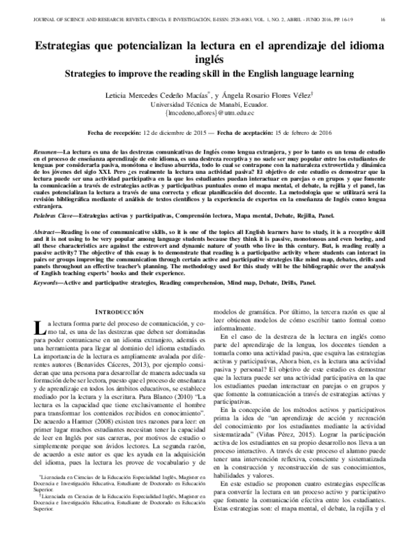 (PDF) Estrategias que potencializan la lectura en el aprendizaje del idioma inglés