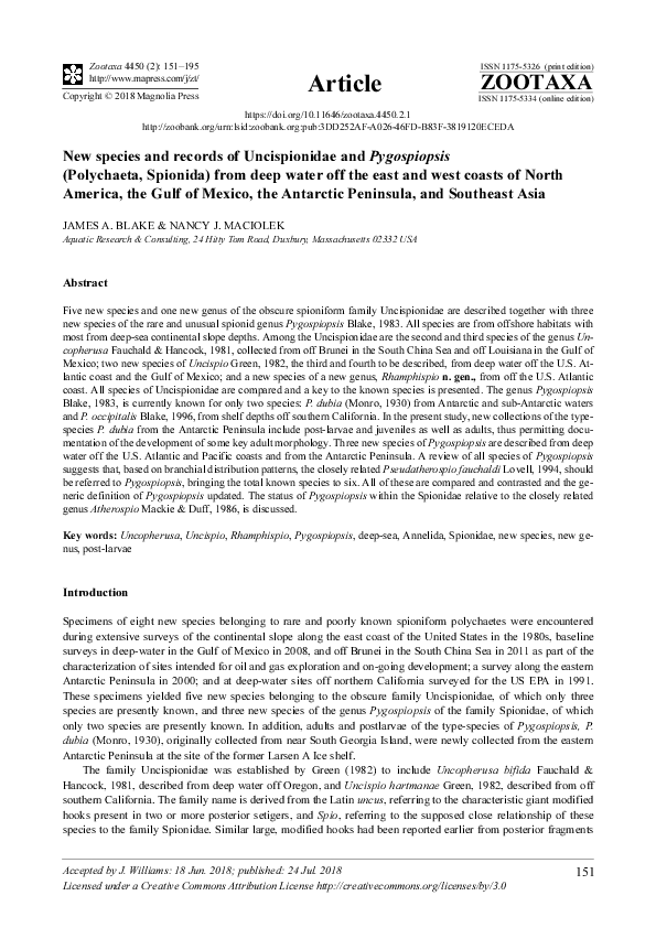 (PDF) New species and records of Uncispionidae and Pygospiopsis ...
