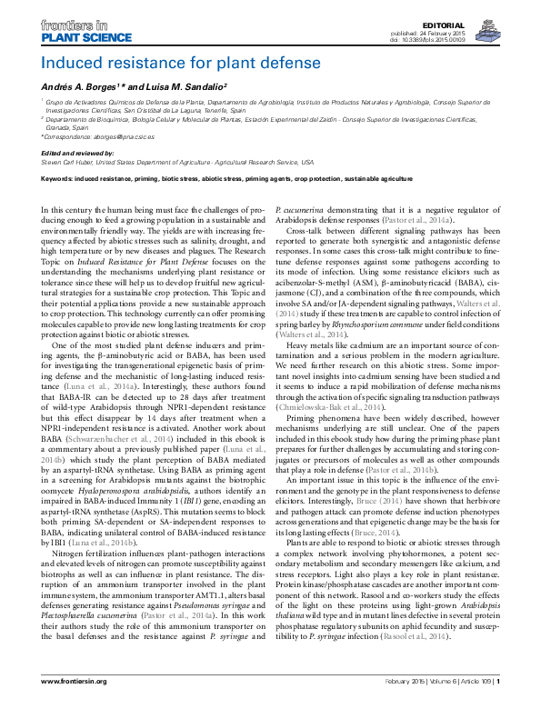 (PDF) Induced Resistance for Plant Defense