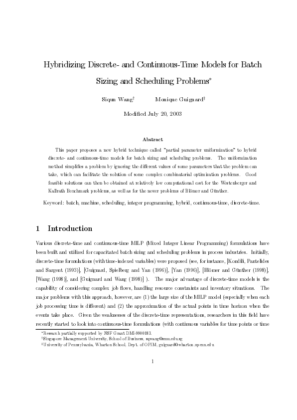 Pdf Hybridizing Discrete And Continuous Time Models For Batch Sizing And Scheduling Problems