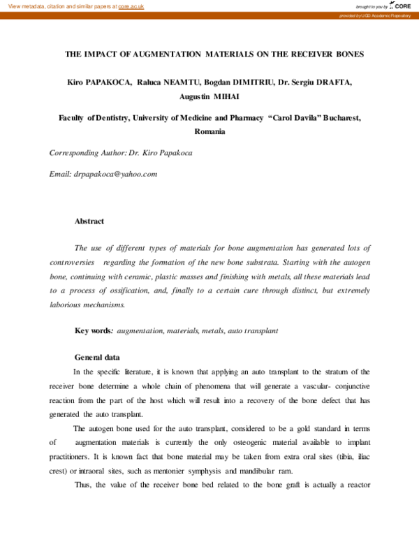 (PDF) The Impact of Augmentation Materials on the Receiver Bones