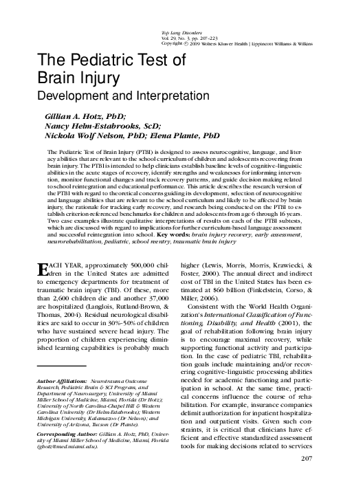 (PDF) The Pediatric Test of Brain Injury