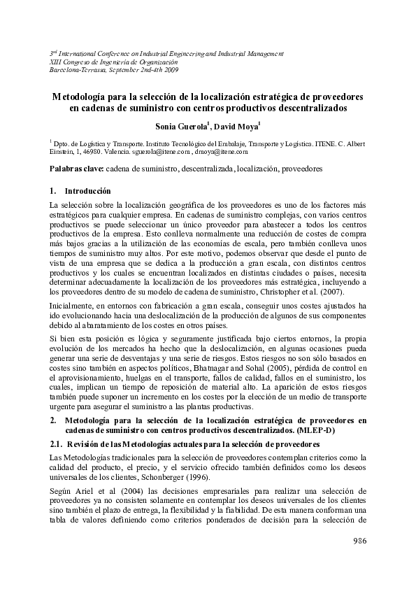 (PDF) Metodología Para La Selección De La Localización Estratégica De ... (PDF) Metodología Para La Selección De La Localización Estratégica De ...