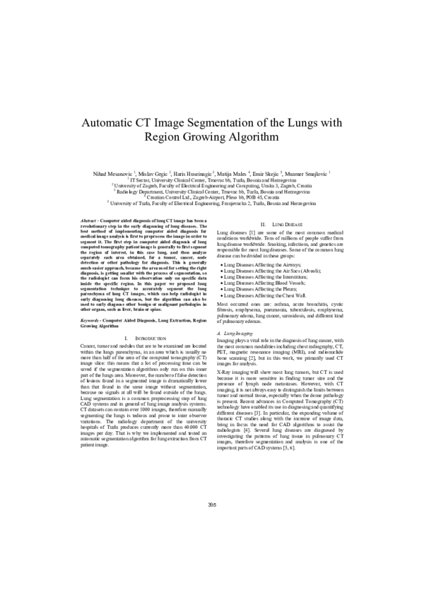 Pdf Automatic Ct Image Segmentation Of The Lungs With Region Growing Algorithm