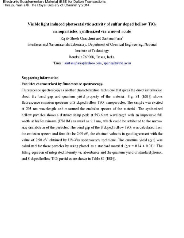 (PDF) Visible light induced photocatalytic activity of sulfur doped ...